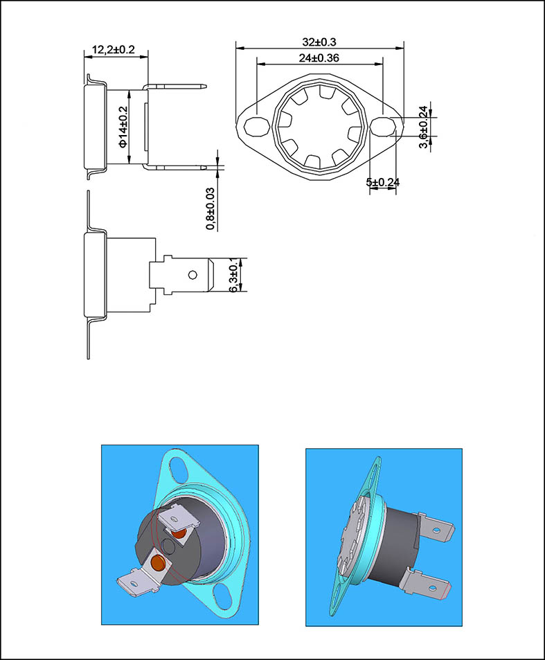 KSD301 bimetal thermostat 10A 15A 16A with clip fastened on the top ...